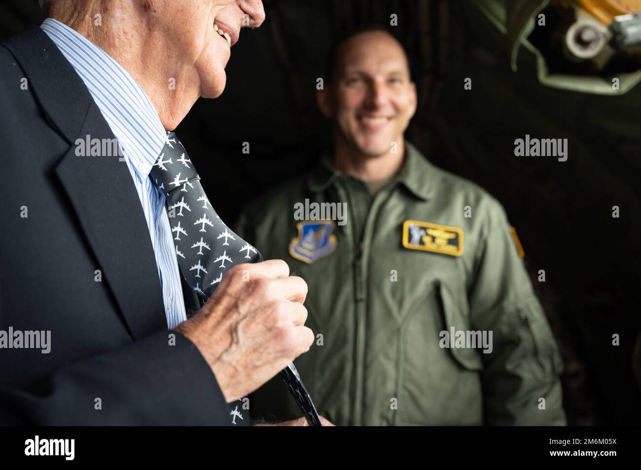 Retired Lt. Col. John Casteel shows off his custom-made tie to Lt. Col ...