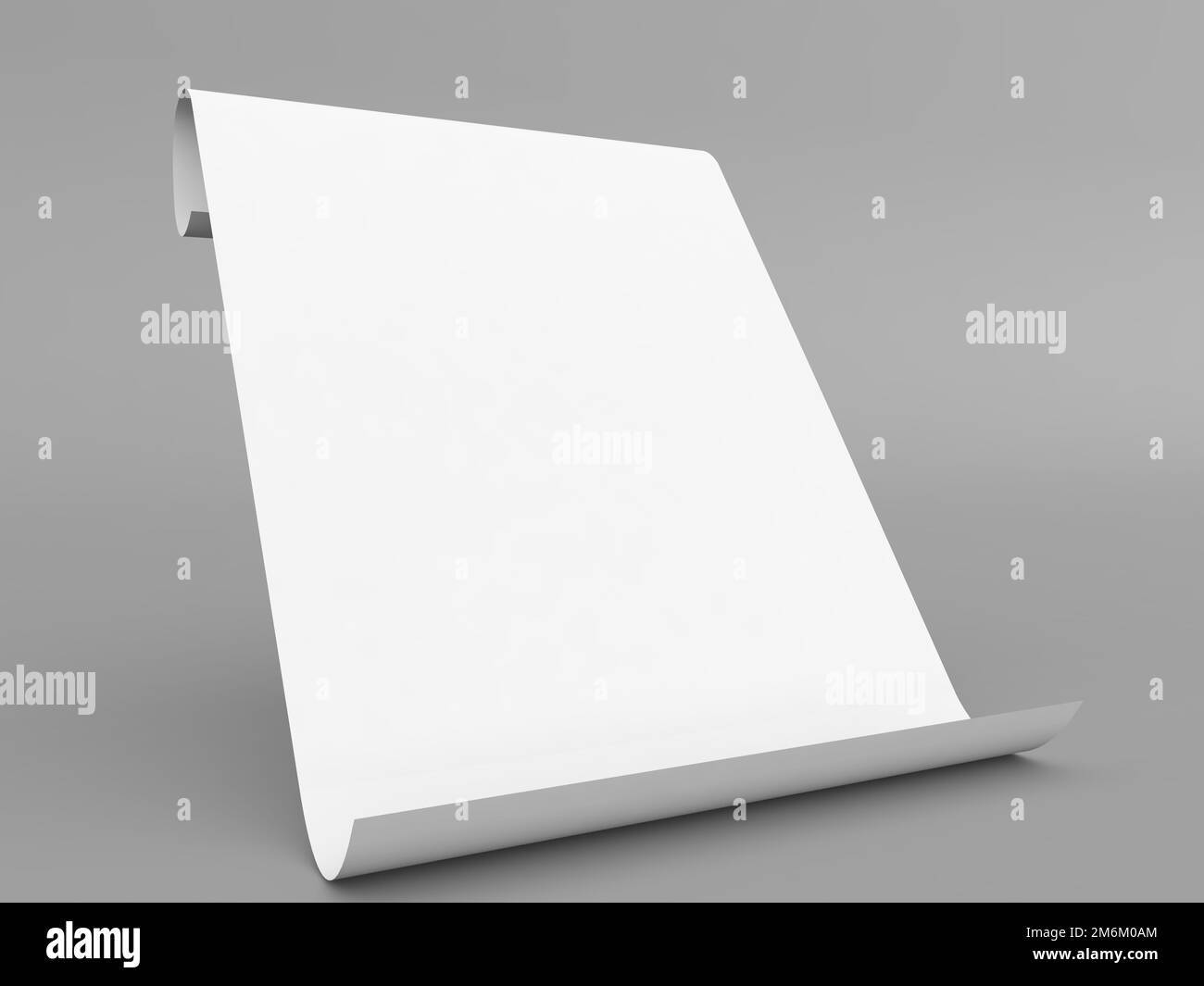 Curved sheet of paper on a gray background. 3d render illustration ...