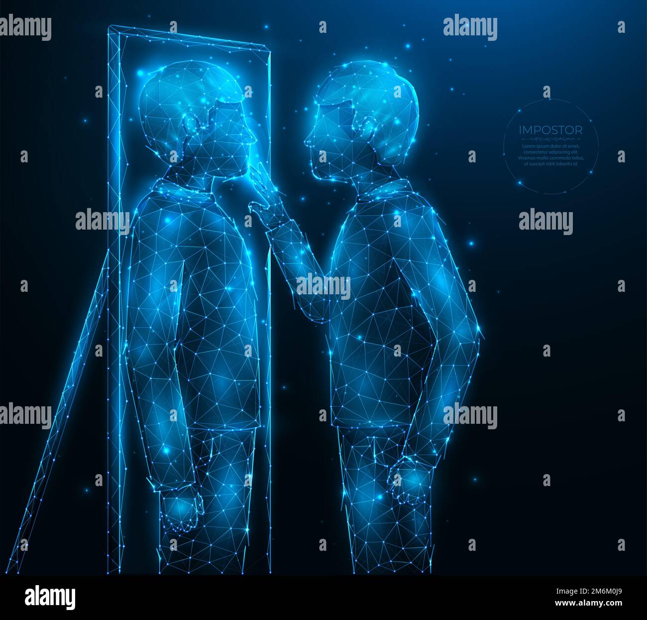 Vector polygonal illustration of a person who stands near a mirror and ...