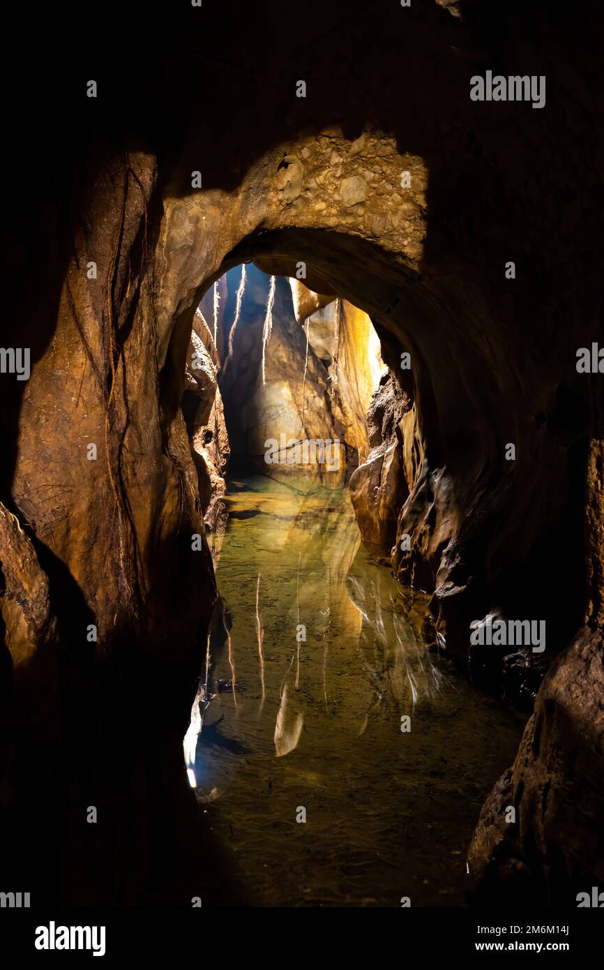 step stone staircase in the ruins of the ancient cave city. Underground ...
