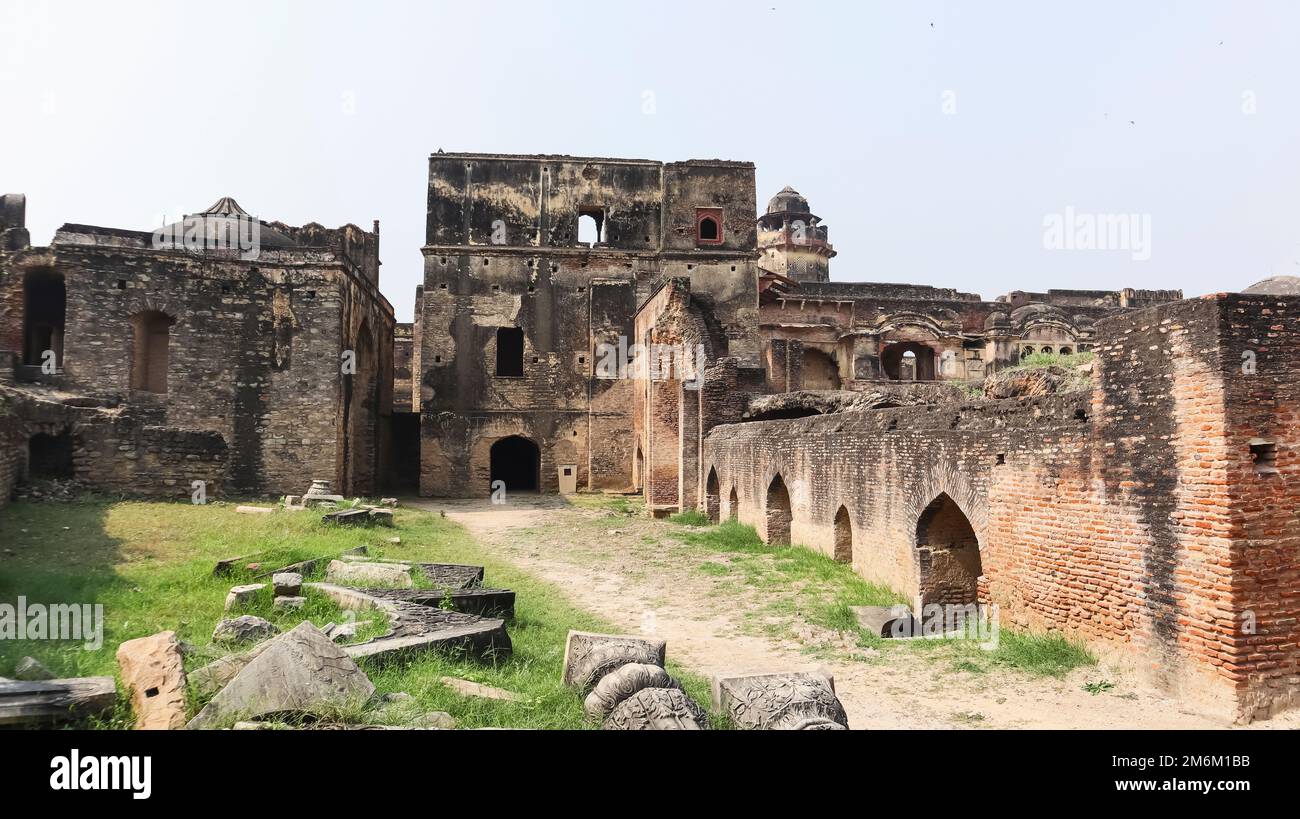 View of internal ruined walls and of fort, Ater Fort, Bhind, Madhya ...