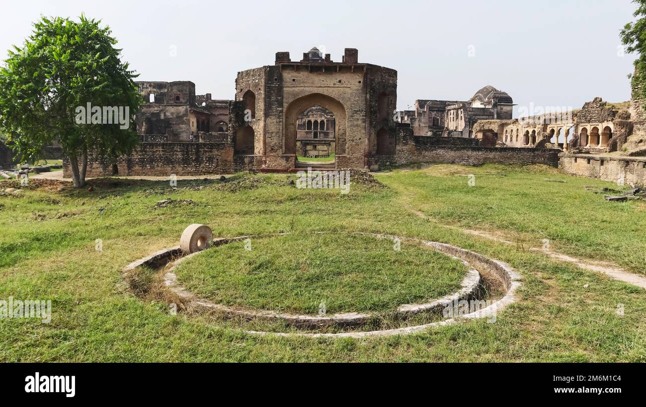 View of Ater Palace entrance gate and grinding wheel, Ater Fort, Bhind ...