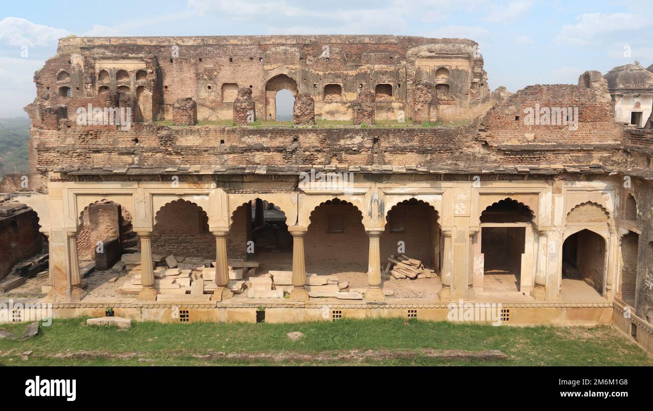 Pillars and arches of the Palace courtyard, Ater Fort, Bhind, Madhya ...