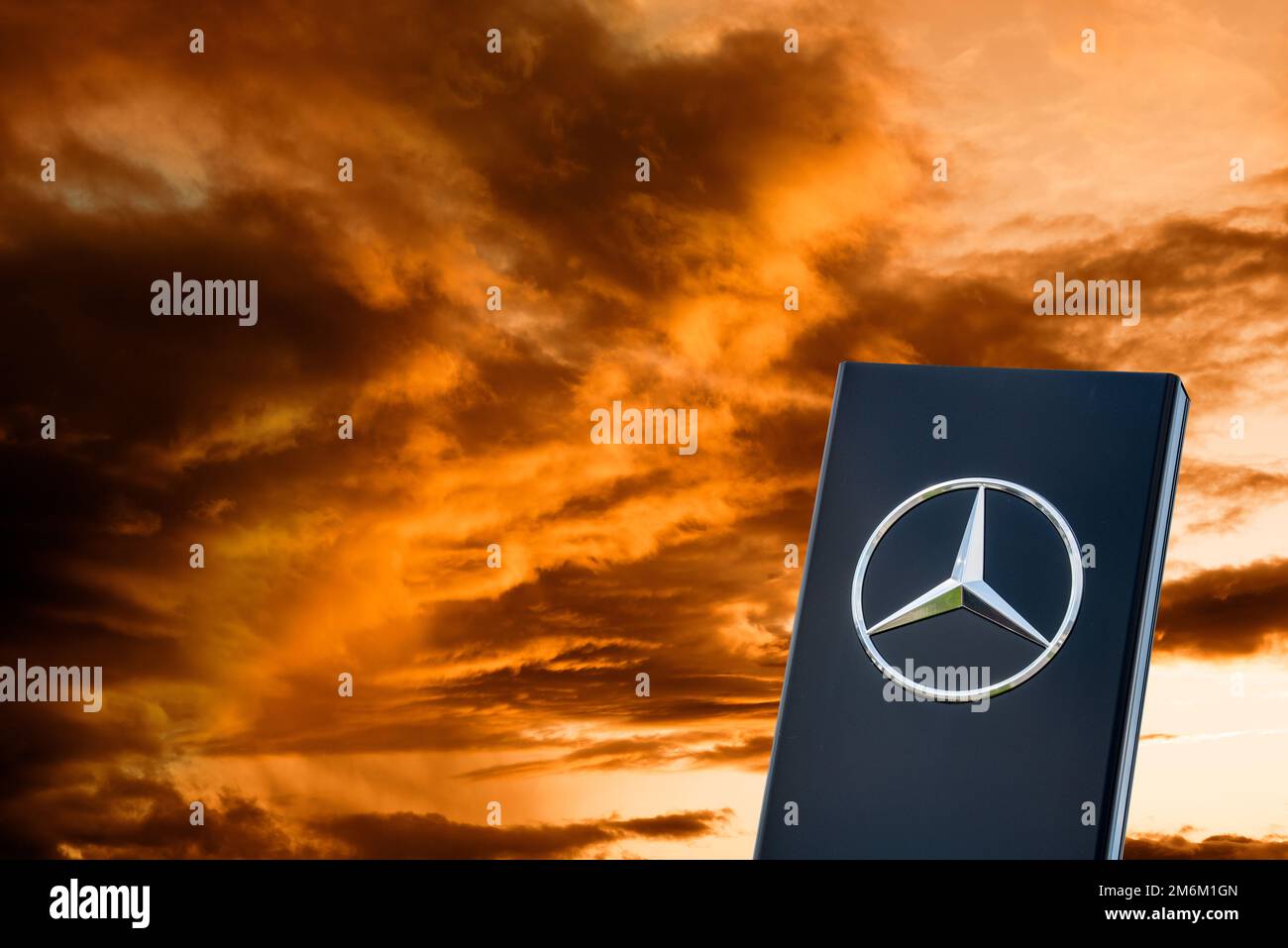 Advertising sign of the company Mercedes-Benz Stock Photo - Alamy