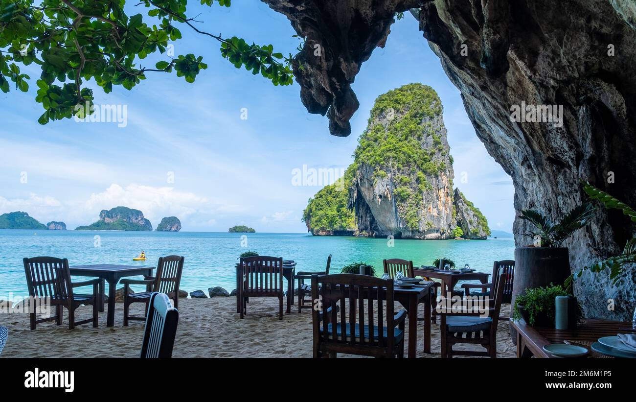 Railay beach Krabi Thailand, tropical beach of Railay Krabi, Drone ...