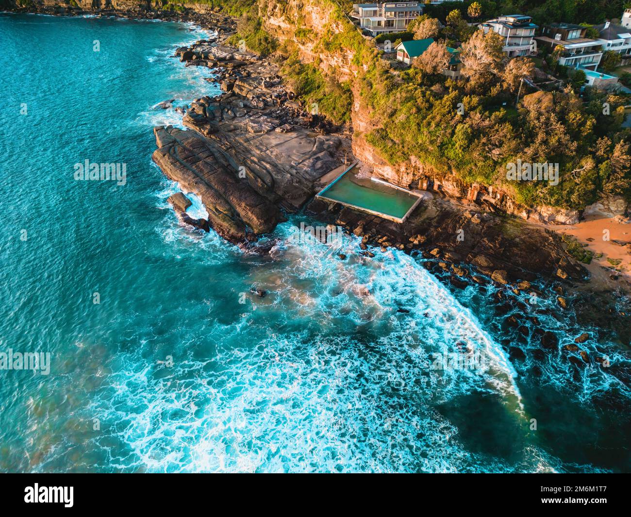 Aerial views of Whale Beach tidal pool, located on the southern end of ...