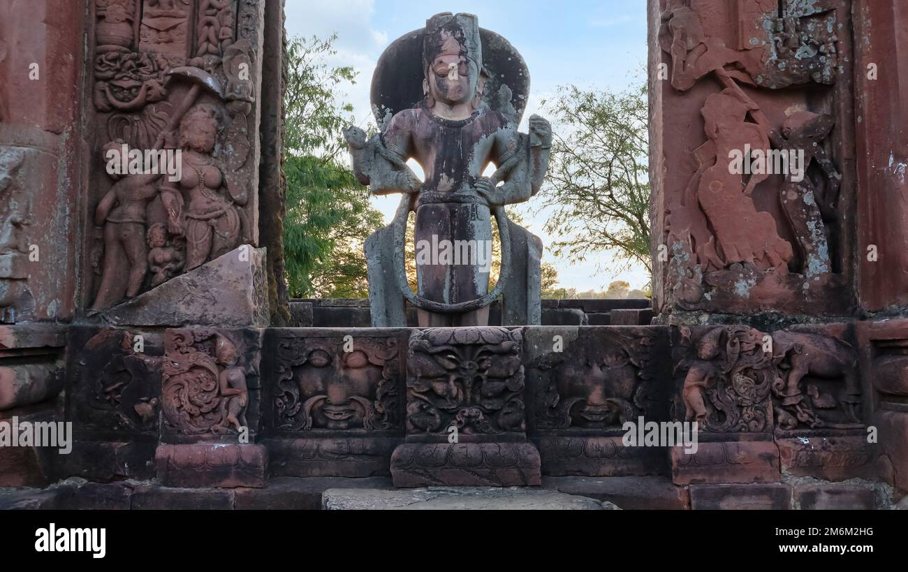 Sculpture of Lord Vishnu at ruined Vishnu temple, Eran, Sagar, Madhya ...