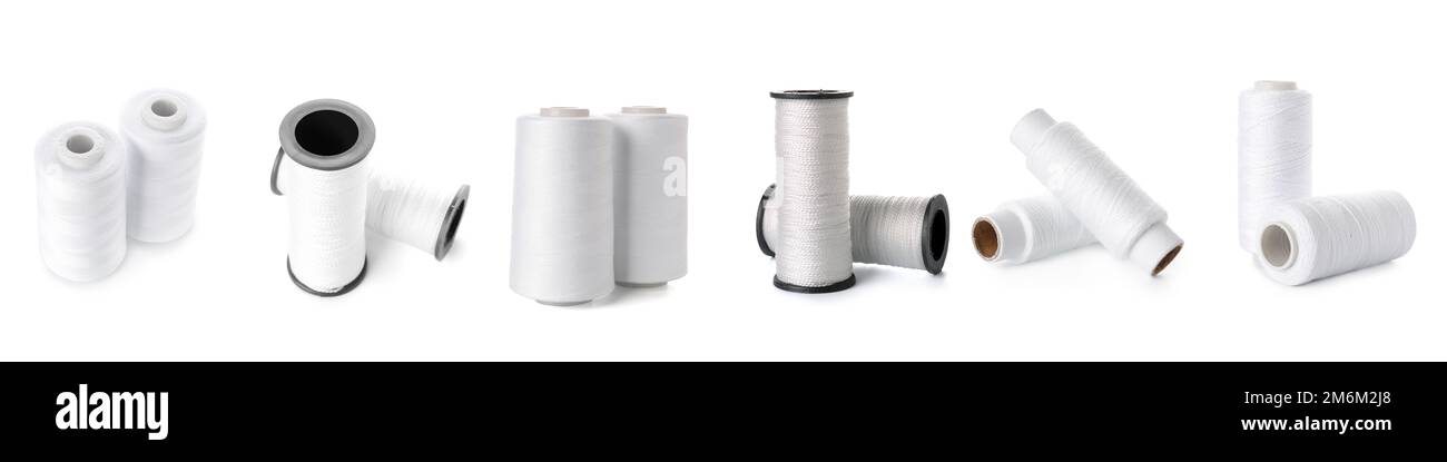 Set of threads on white background Stock Photo - Alamy