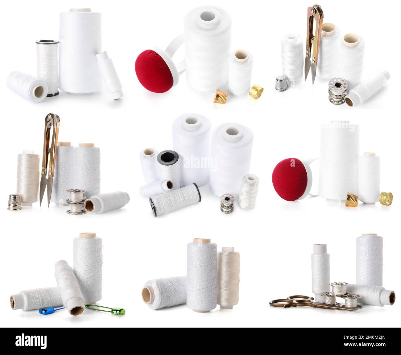 Group of threads with tailor's supplies on white background Stock Photo ...