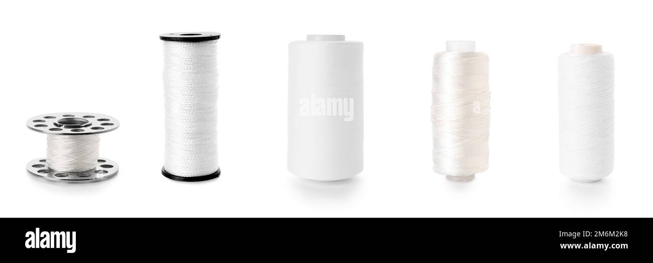 Group of threads on white background Stock Photo - Alamy