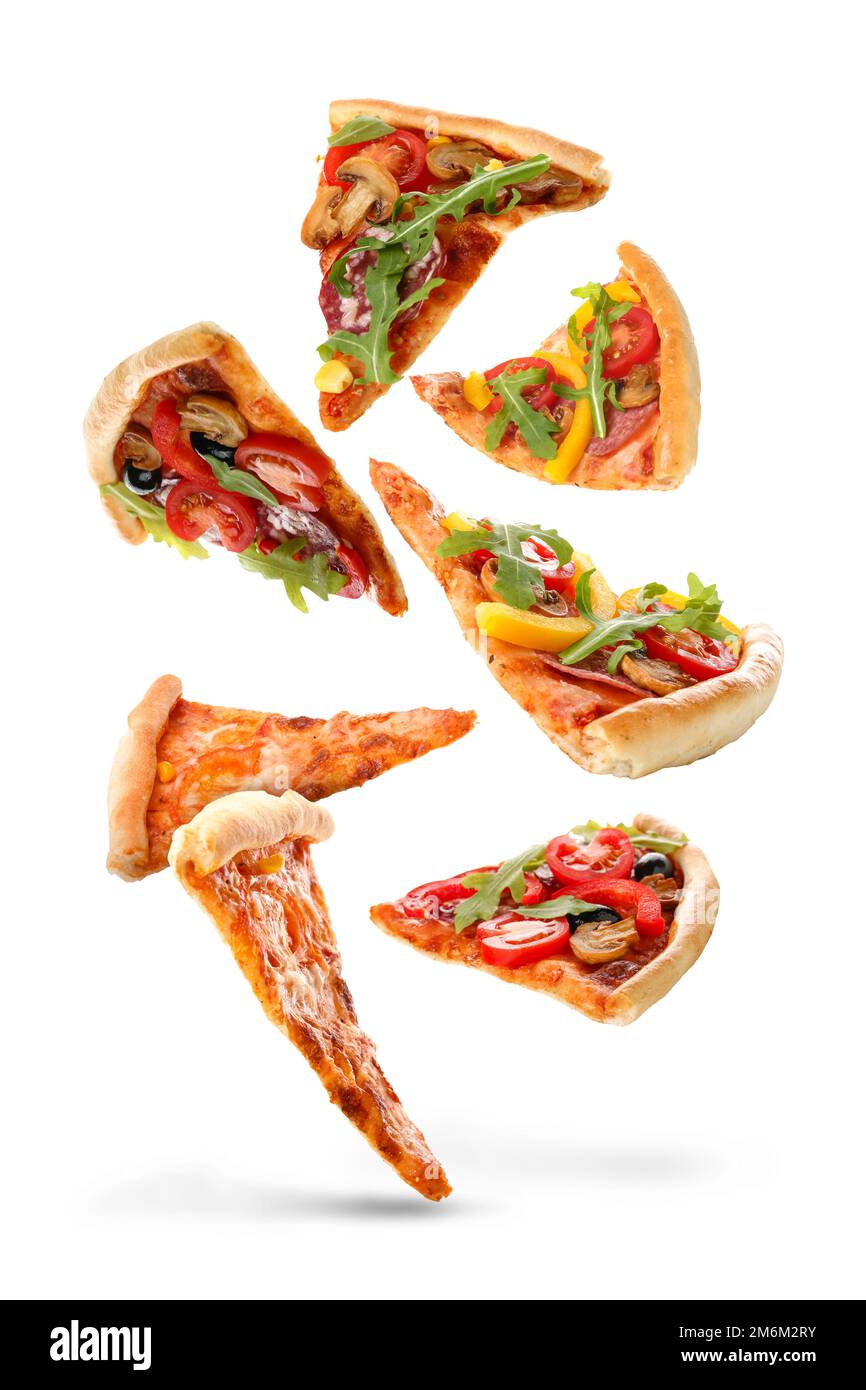 Background flying pizza slices hi-res stock photography and images - Alamy