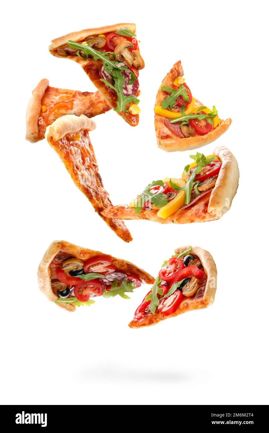 Background flying pizza slices hi-res stock photography and images - Alamy