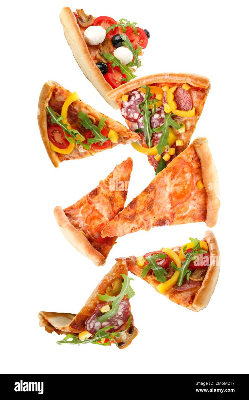 Background flying pizza slices hi-res stock photography and images - Alamy