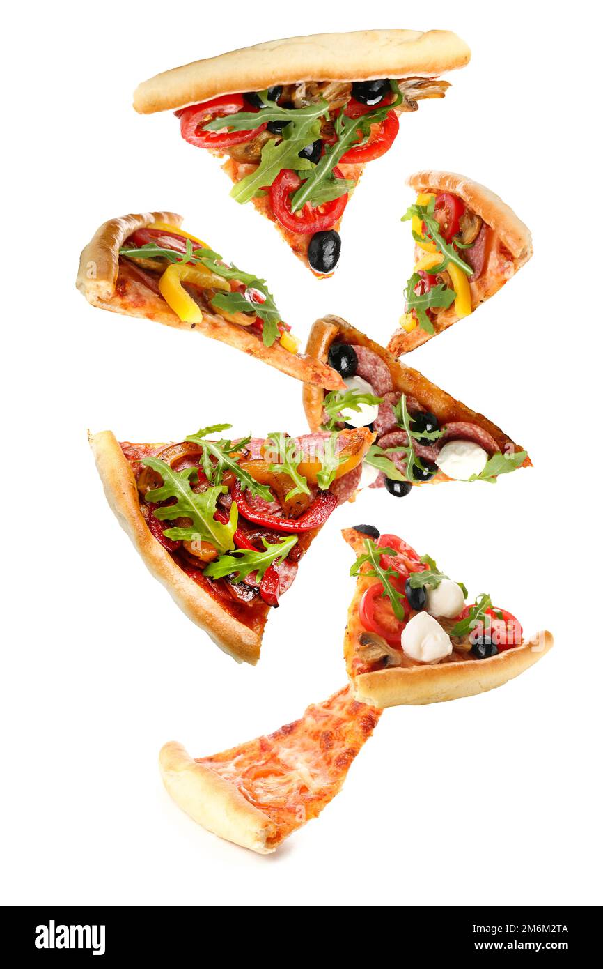 Background flying pizza slices hi-res stock photography and images - Alamy
