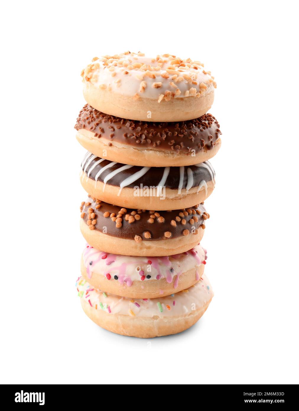 Stack of different donuts on white background Stock Photo - Alamy