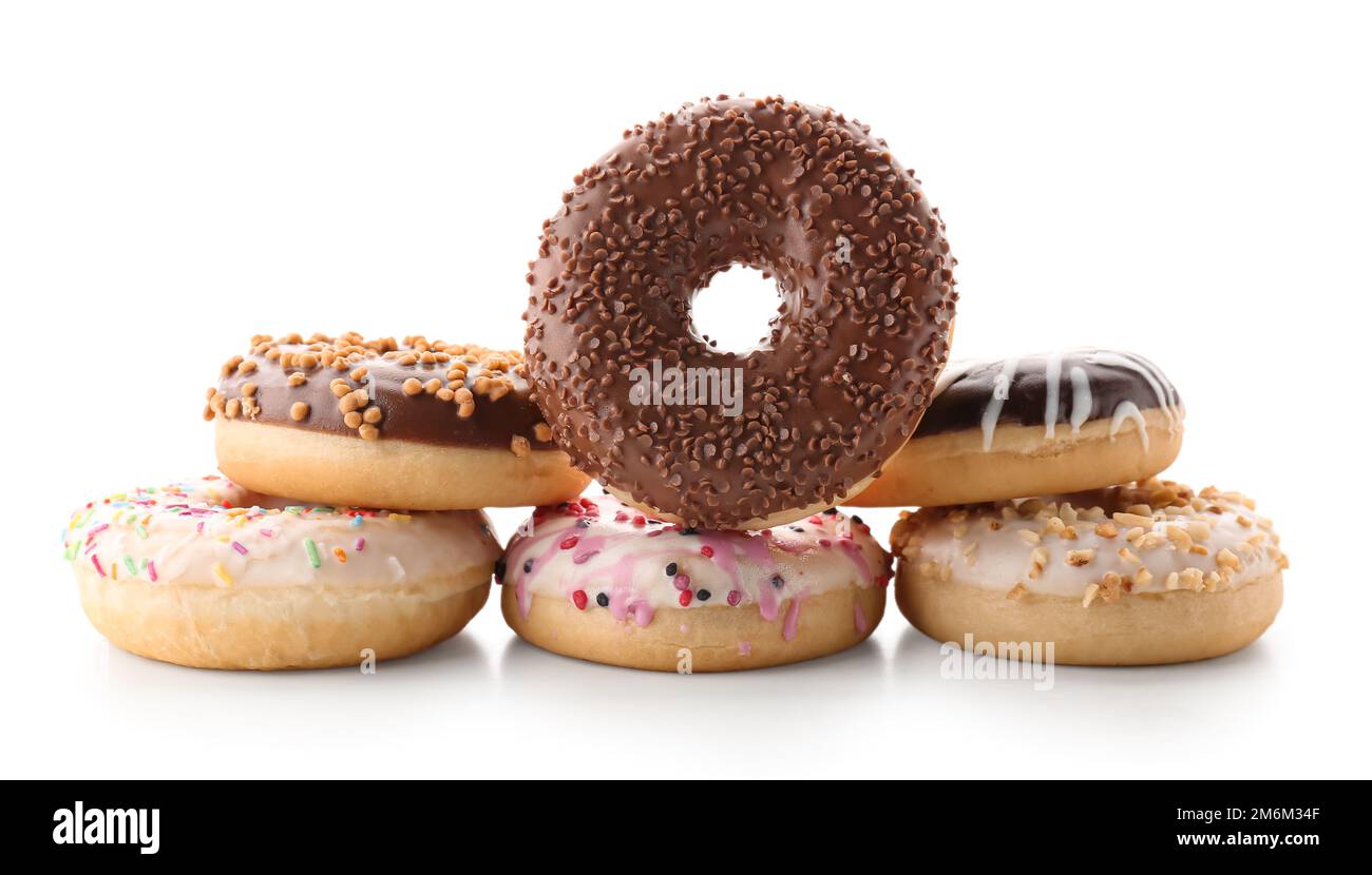 Many different donuts isolated on white background Stock Photo - Alamy