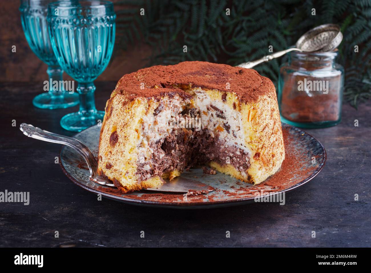 Traditional Italian Panettone cake stuffed with ricotta pudding Stock ...