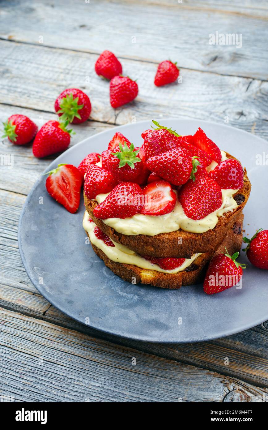 Traditional roasted Italian panettone tiramisu with vanilla custard ...