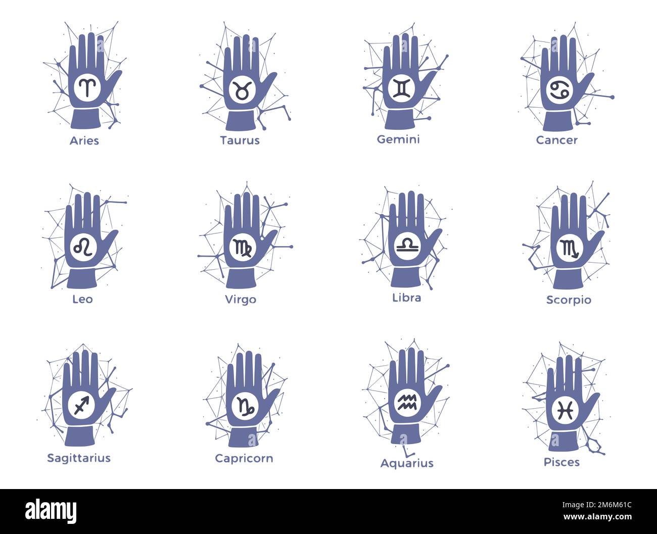 Hands with zodiac signs and constellation doodle design. Horoscope ...