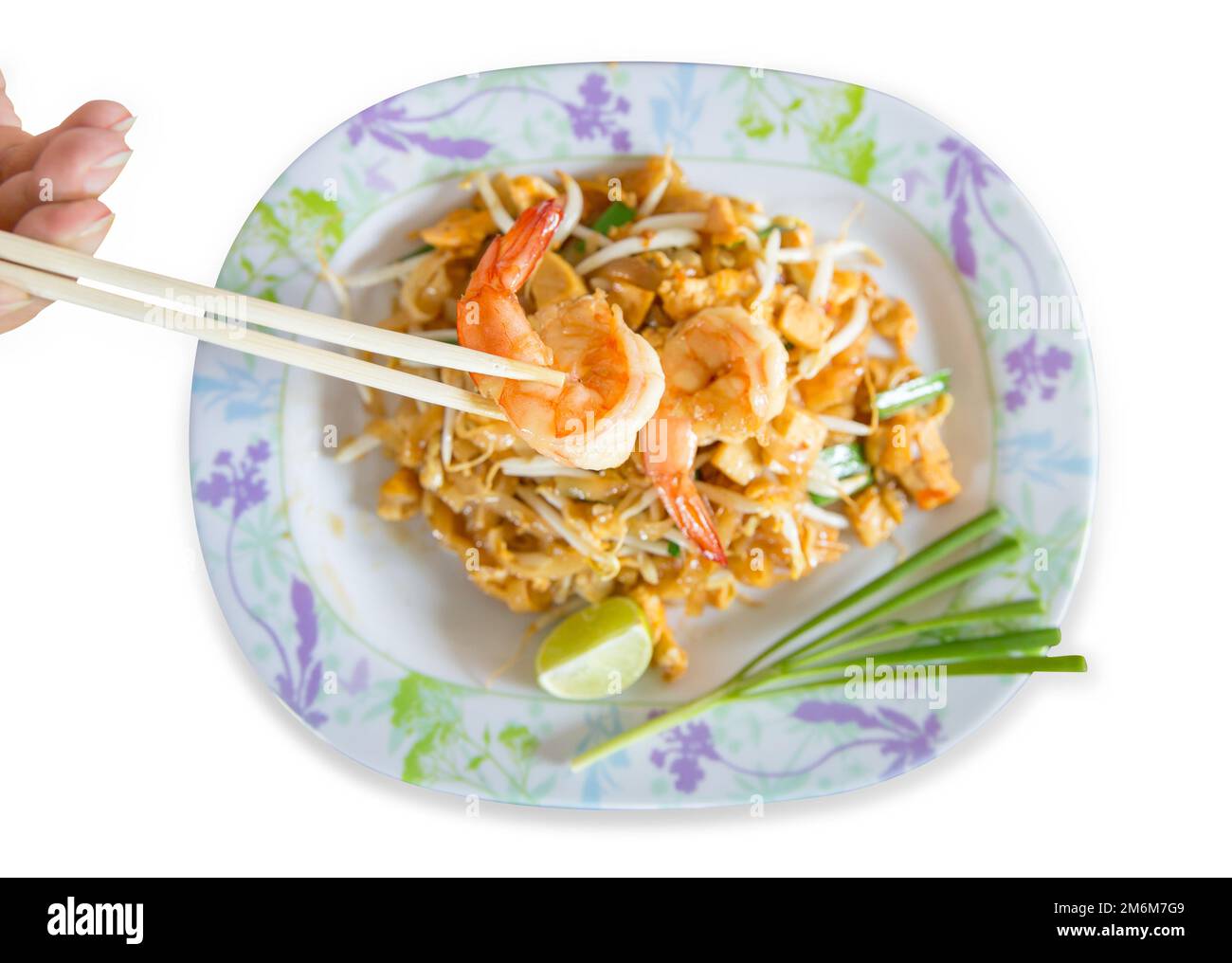 Die cut of Seafood pad Thai Goong Sod, Thai noodles shrimp with ...