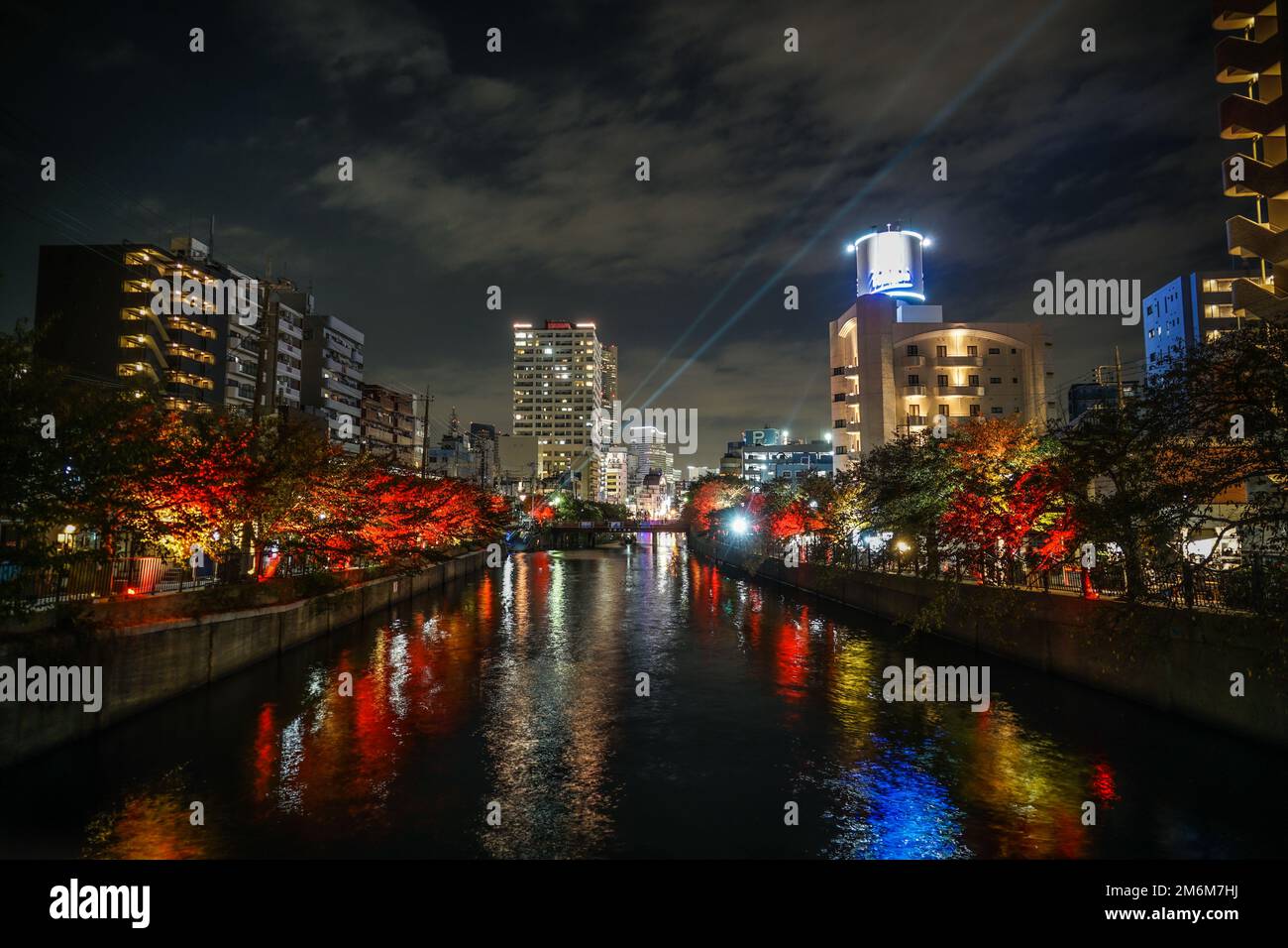 Light up and Yokohama skyline of Ooka River Stock Photo - Alamy