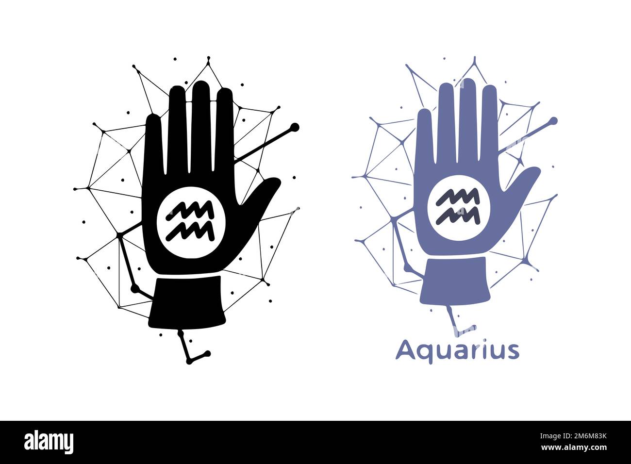 Hand with Aquarius symbol isolated on white background. Horoscope ...