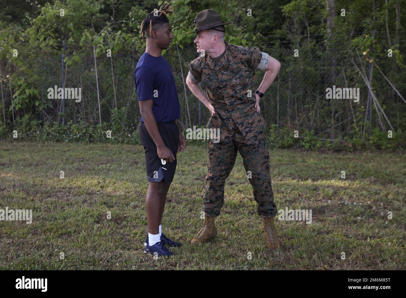 A poolee from U.S. Marine Corps Recruiting Station Baton Rouge responds to Staff Sgt. Austin ...