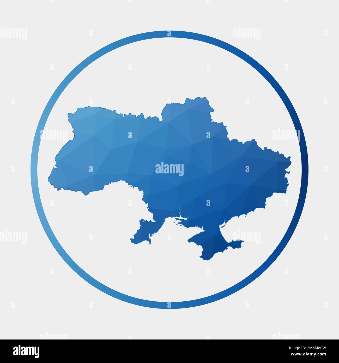 Ukraine icon. Polygonal map of the country in gradient ring. Round low ...