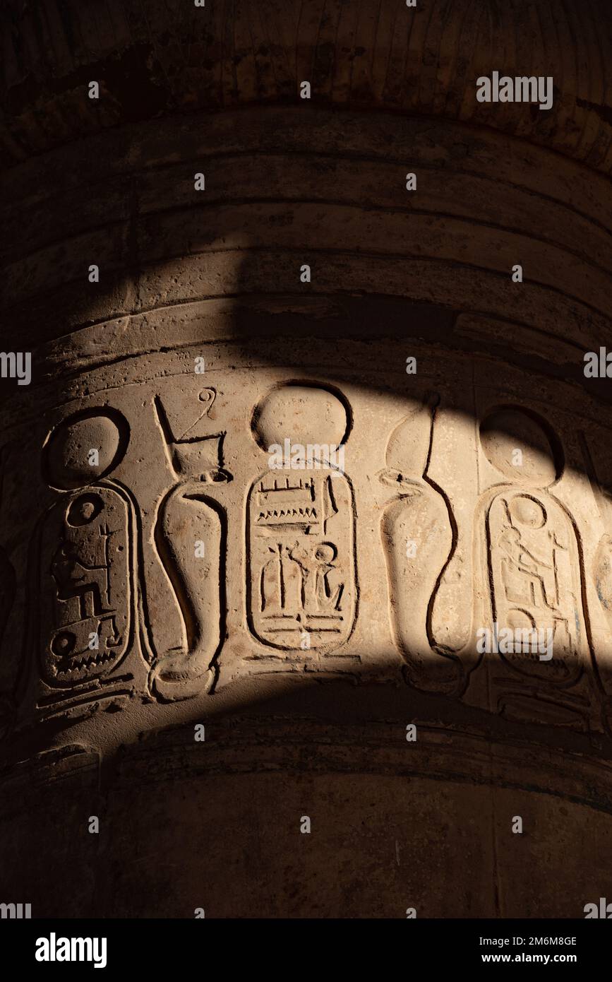 Hieroglyphic relief details from the Ramesseum, memorial temple or ...