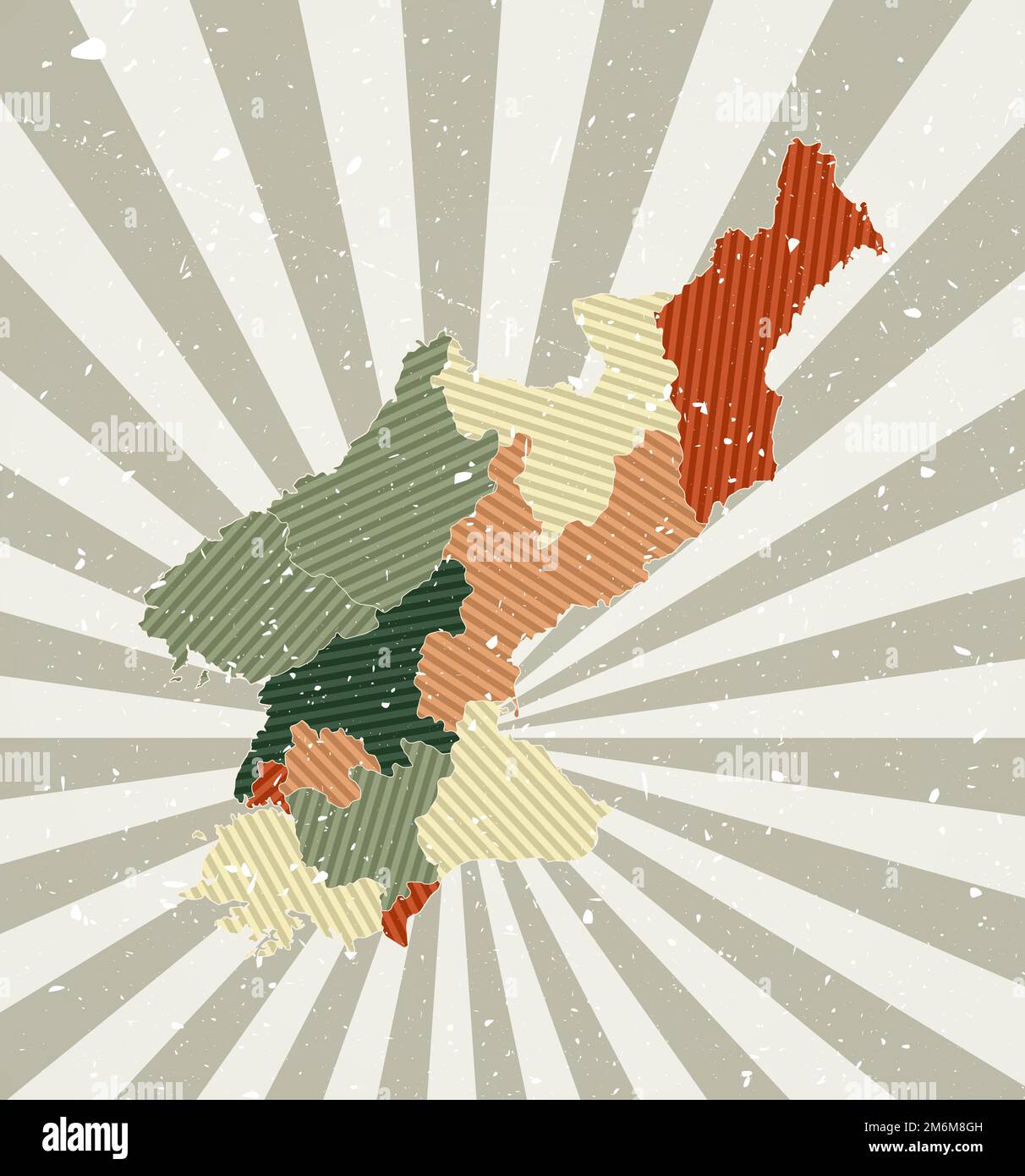 North Korea vintage map. Grunge poster with map of the country in retro ...