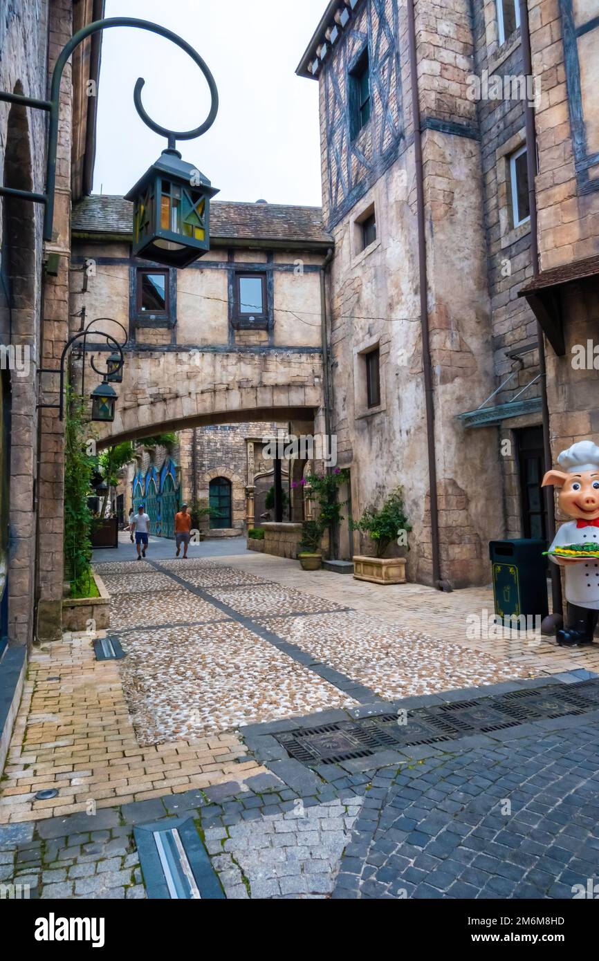 Da Nang, Vietnam - 12 Aug 2022: castle and European style streets in Ba Na Hills Mountain Resort ...