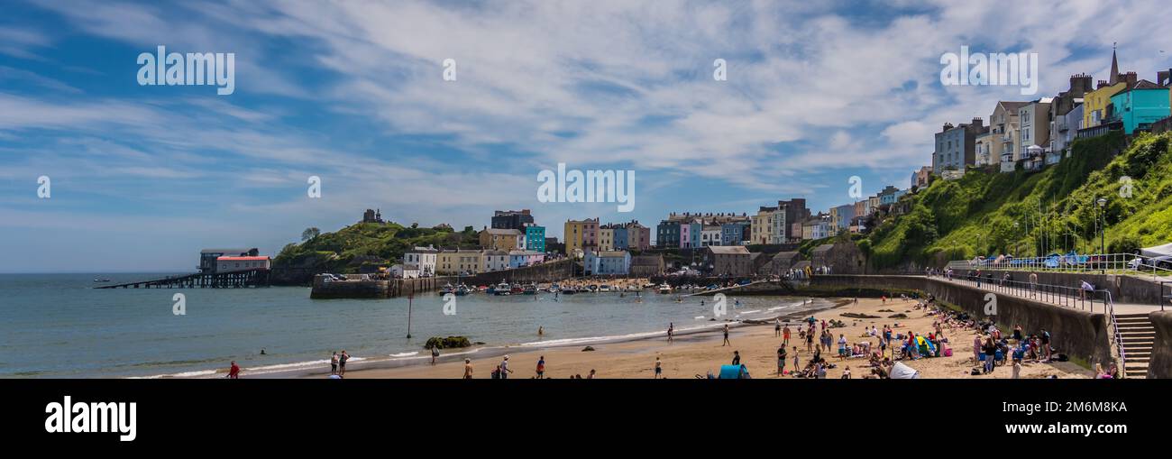 Panorama of port and marina in the beautiful little Tenby town Stock ...