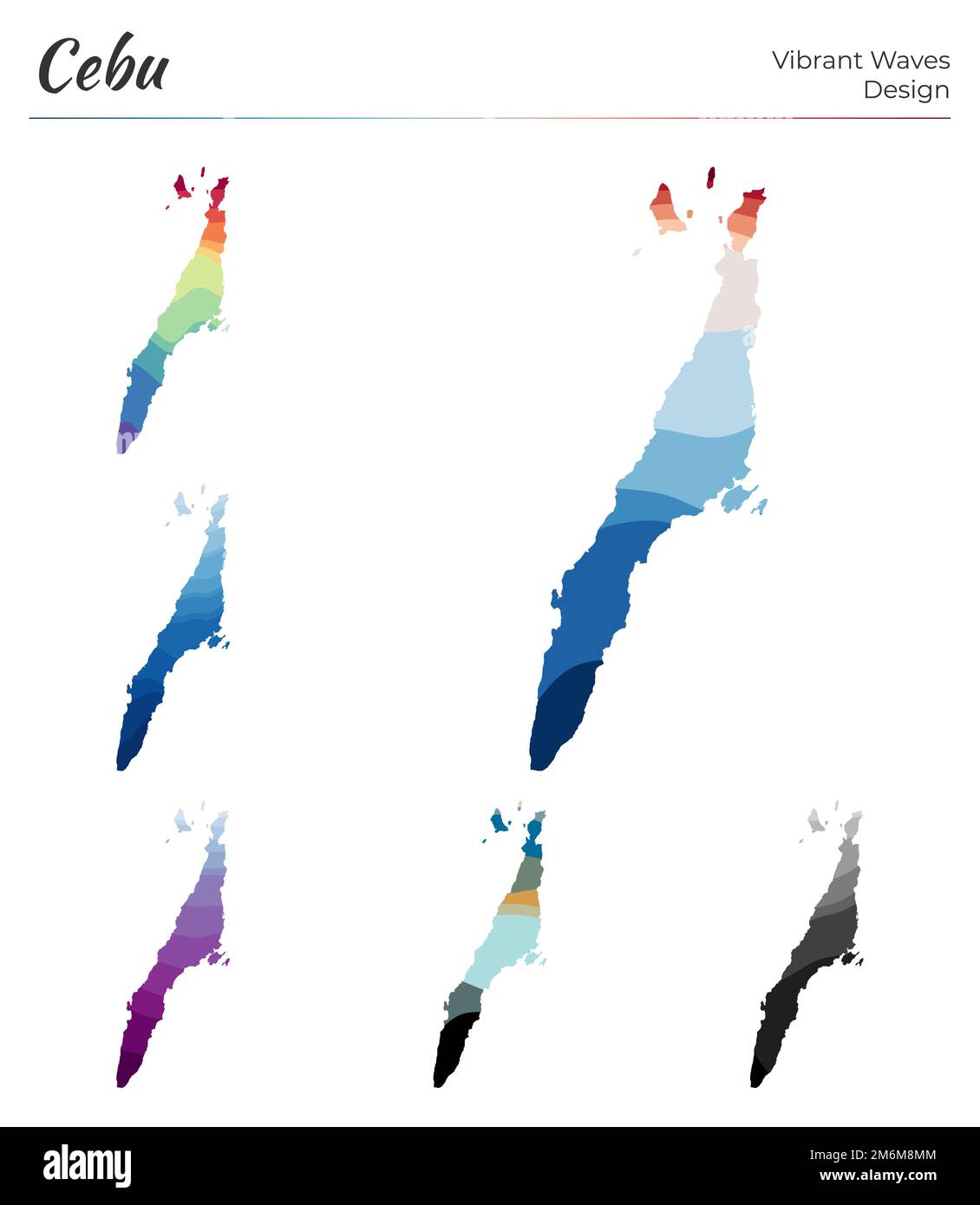 Set of vector maps of Cebu. Vibrant waves design. Bright map of island ...