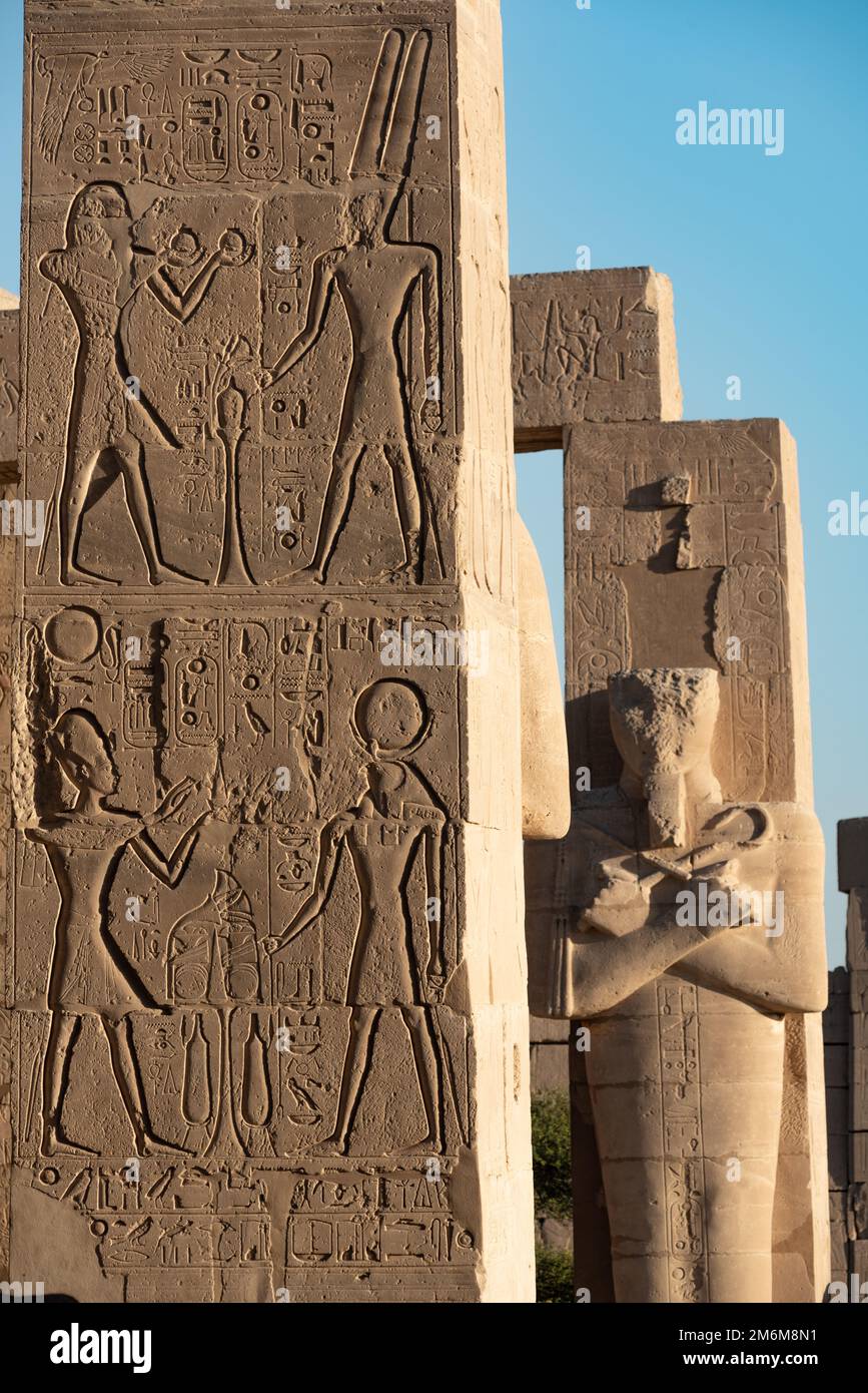 Hieroglyphic relief details from the Ramesseum, memorial temple or ...