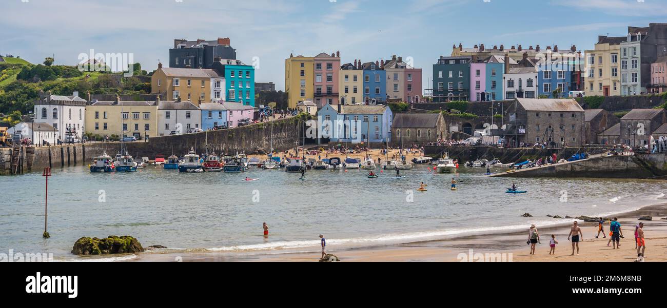 Panorama of port and marina in the beautiful little Tenby town Stock ...