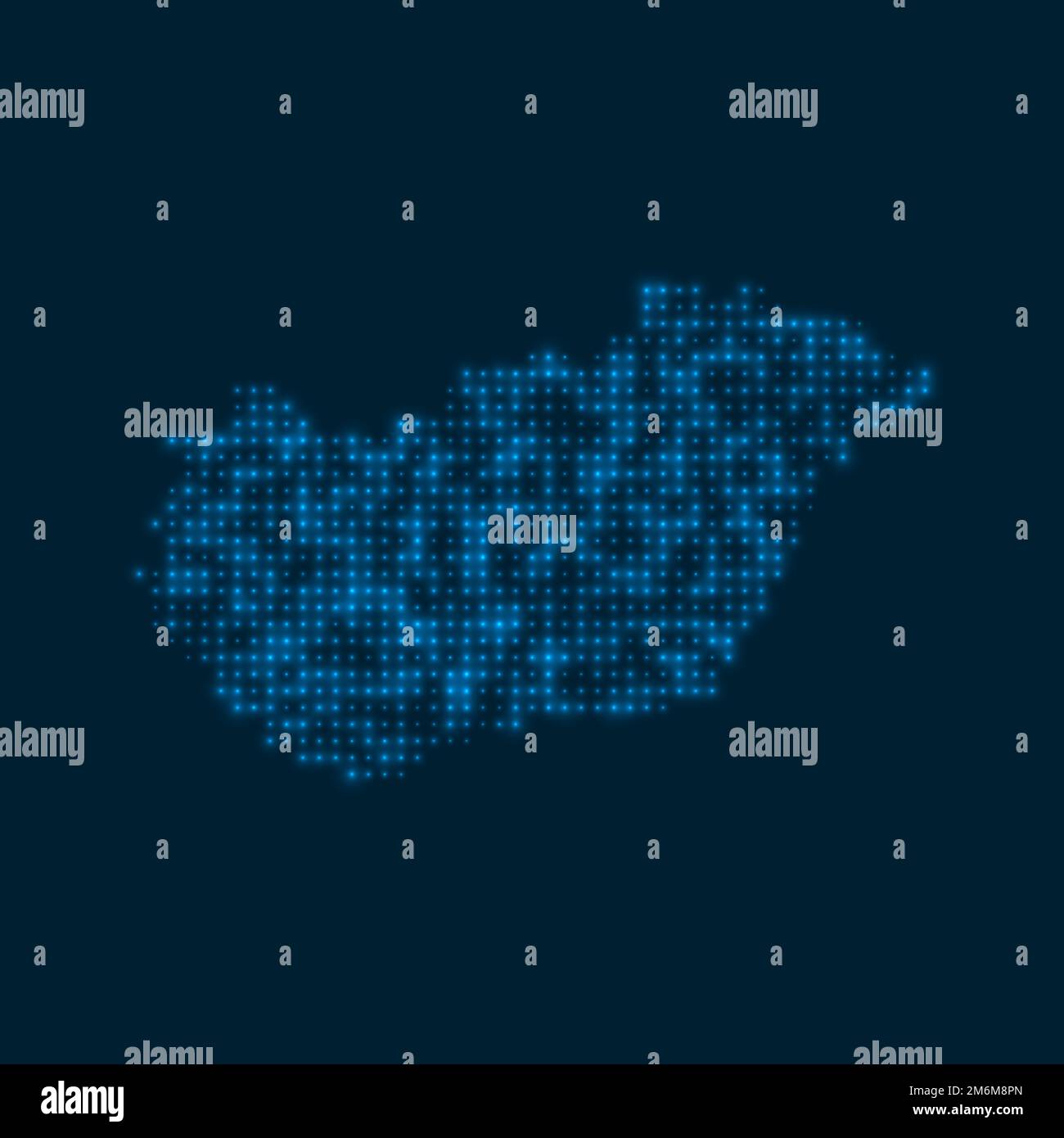 Hungary dotted glowing map. Shape of the country with blue bright bulbs ...
