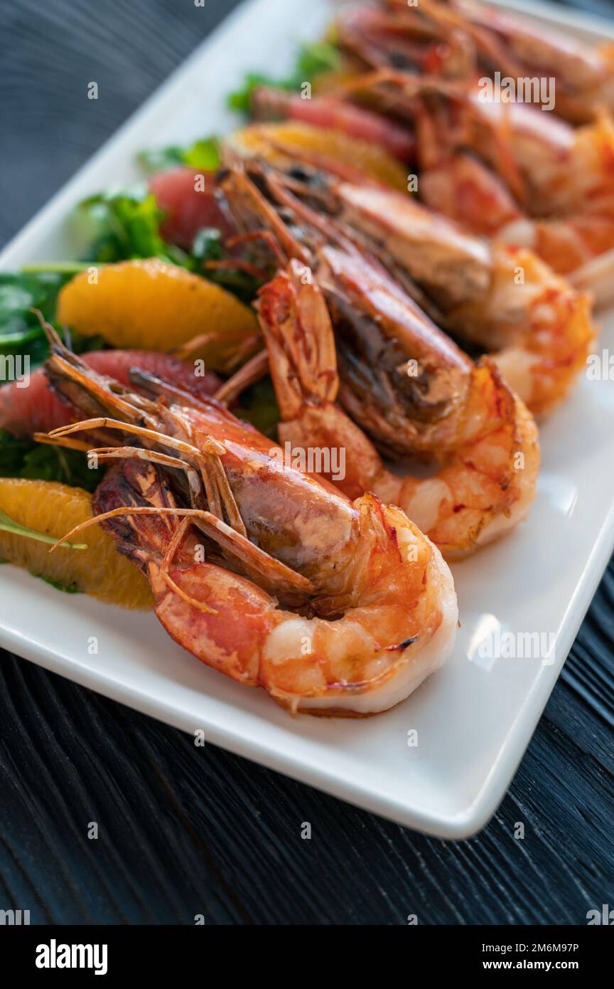 Grilled tiger prawns or shrimps Stock Photo - Alamy