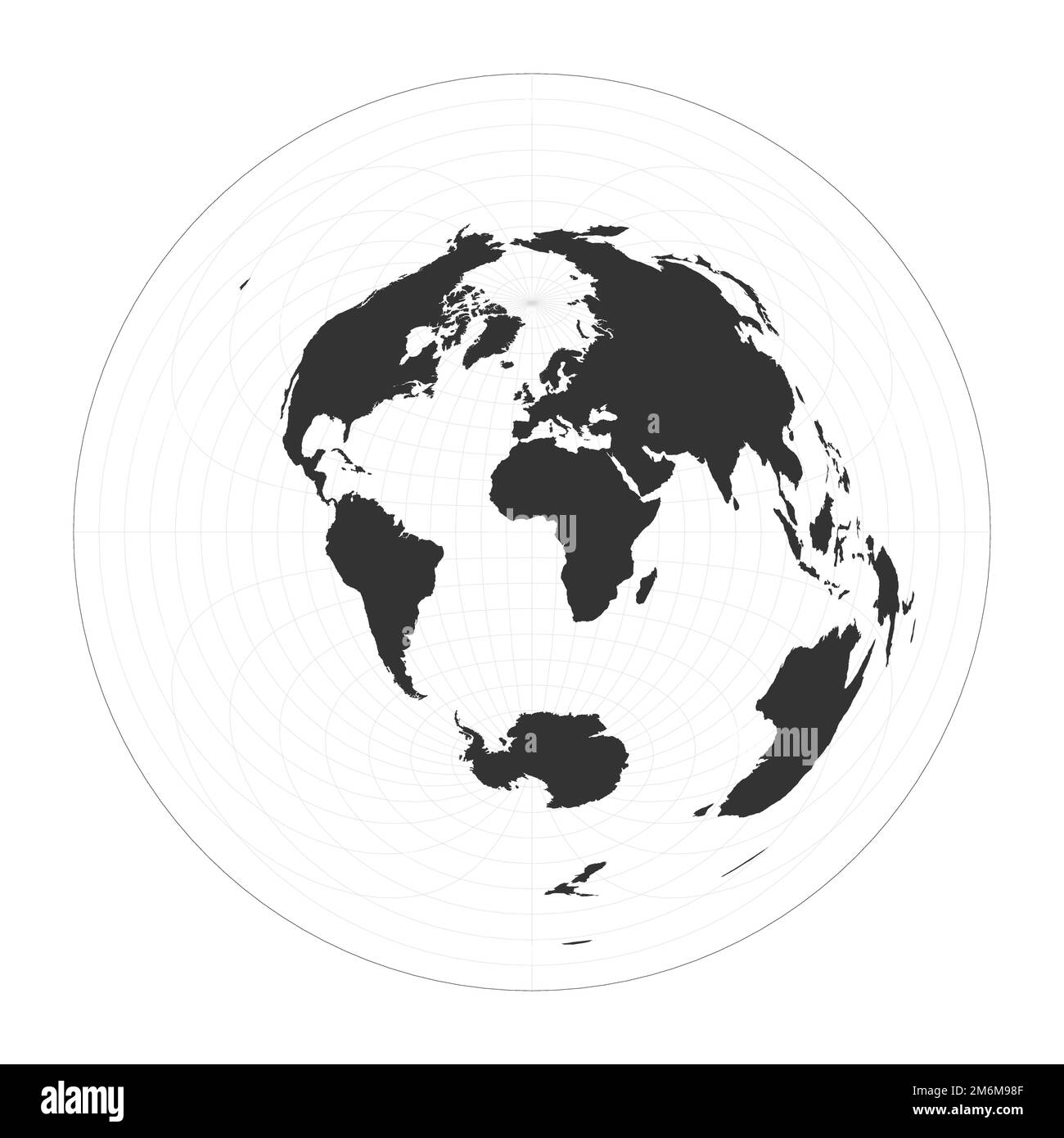 Map of the World. Azimuthal equidistant projection. Globe with latitude ...