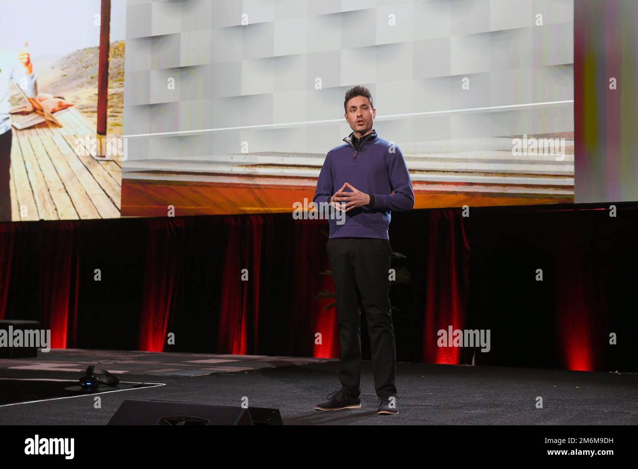 Kokomo co-creator Canon, USA Jon Lorentz speaks during the CES 2023 ...