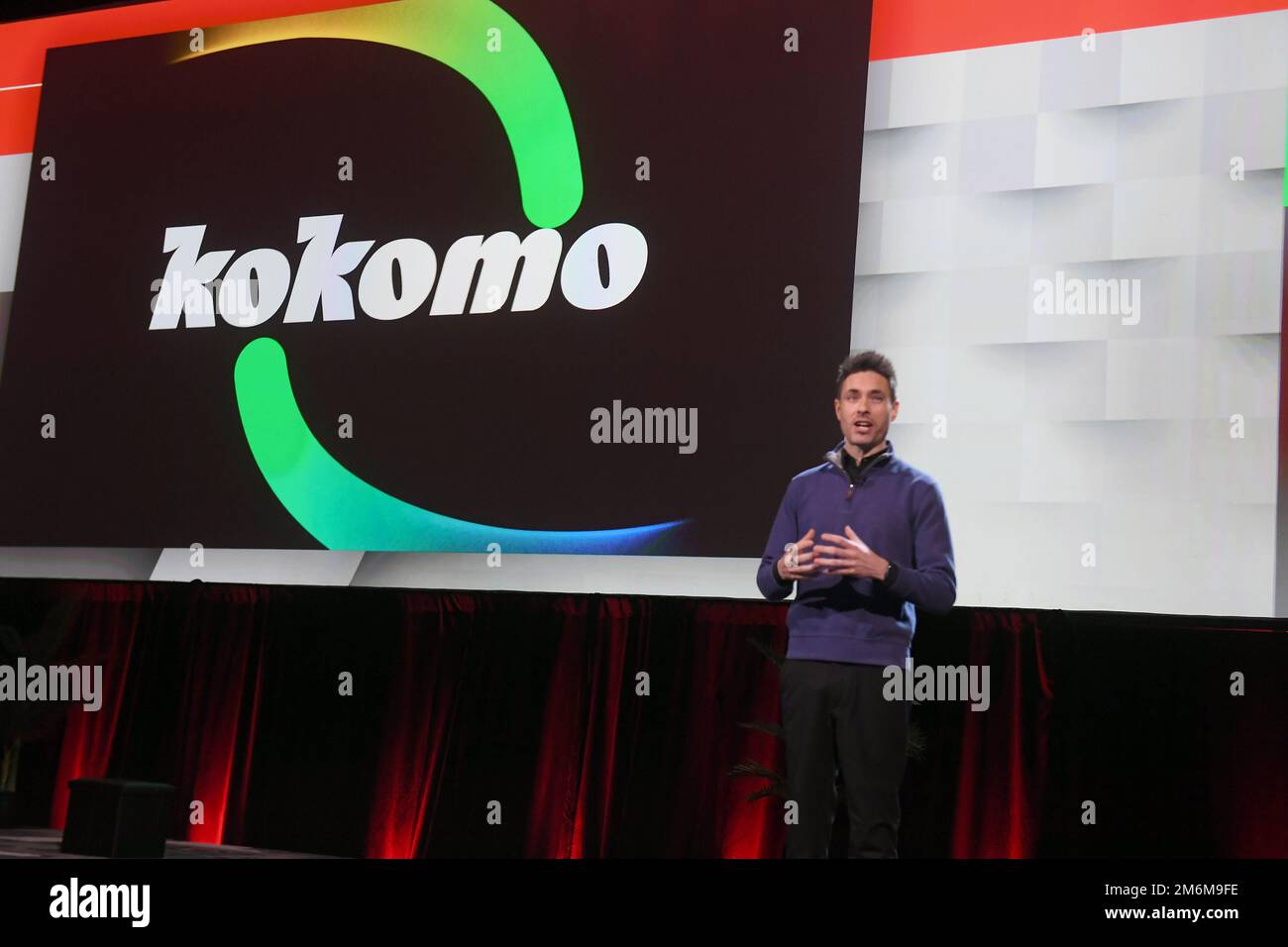 Kokomo co-creator Canon, USA Jon Lorentz speaks during the CES 2023 media day at Mandalay Bay ...