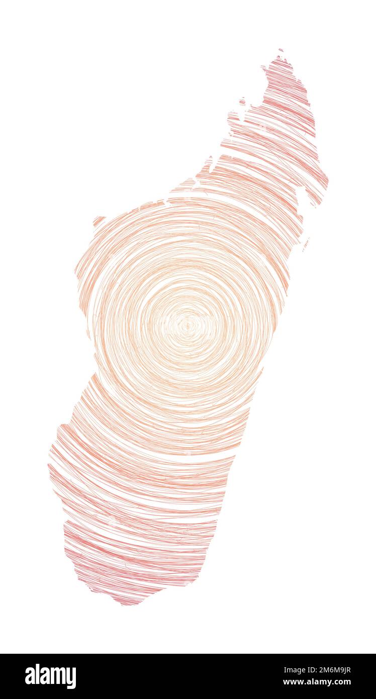 Madagascar map filled with concentric circles. Sketch style circles in ...