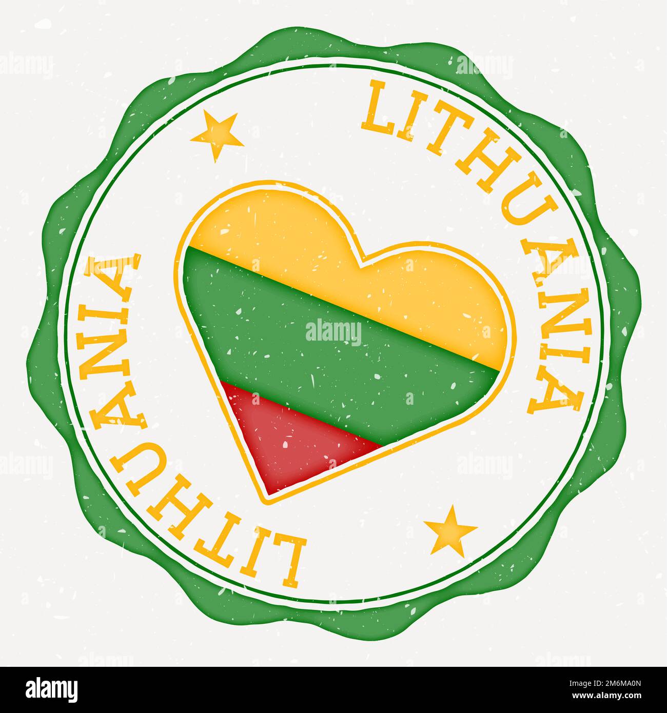 Lithuania heart flag logo. Country name text around Lithuania flag in a ...