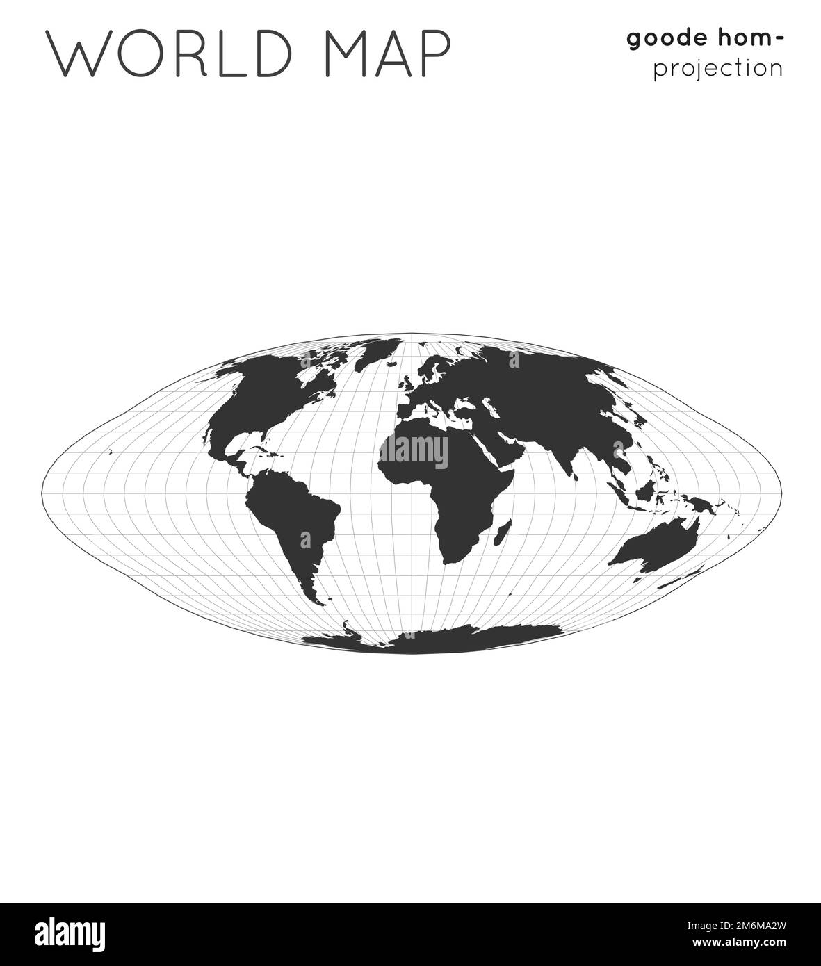 World Map Globe In Goode Homolosine Projection With Graticule Lines Style Modern Vector