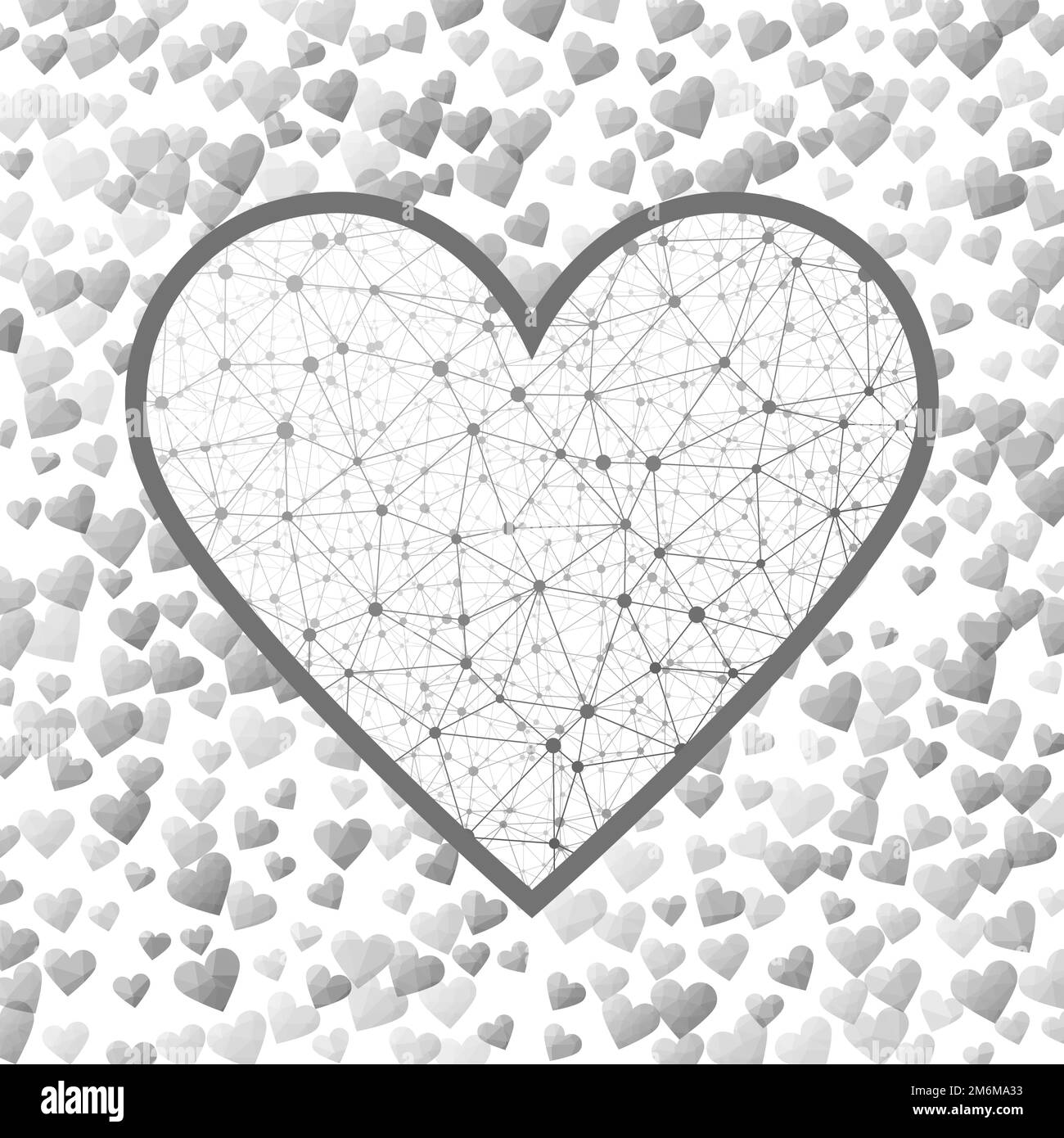Geometric heart mesh in grey color shades, grey connections. Appealing ...