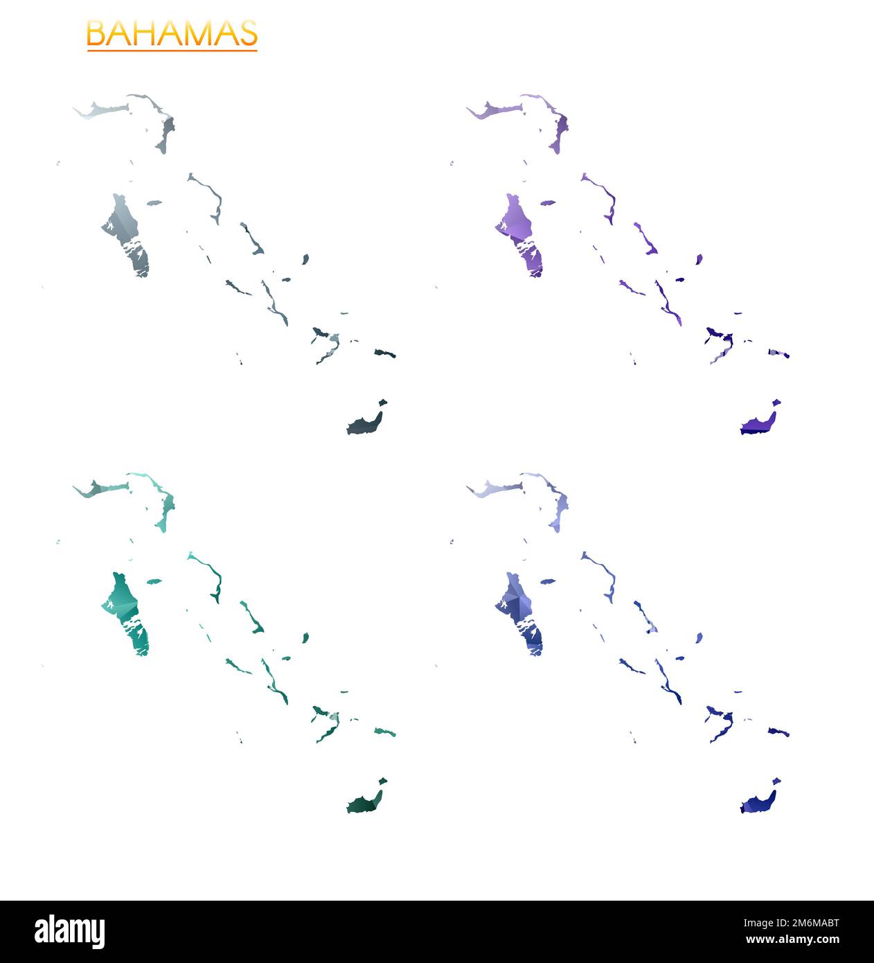 Set of vector polygonal maps of the Bahamas. Bright gradient map of the ...