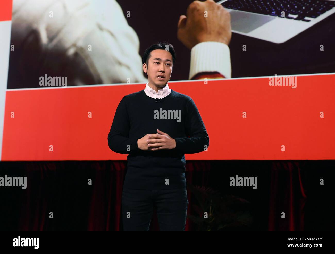 Advisor, New Business & Strategic Planning Canon USA Kohei Maeda speaks during the CES 2023 ...