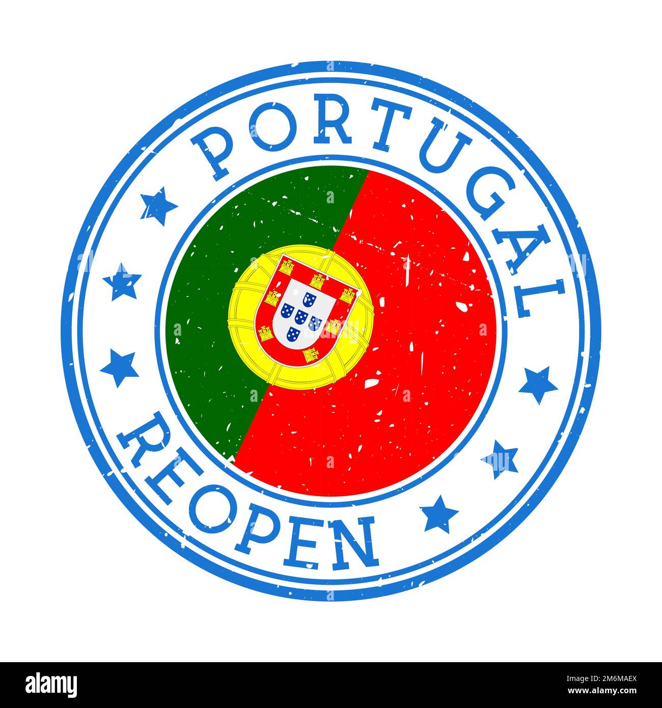 Portugal Reopening Stamp. Round badge of country with flag of Portugal ...