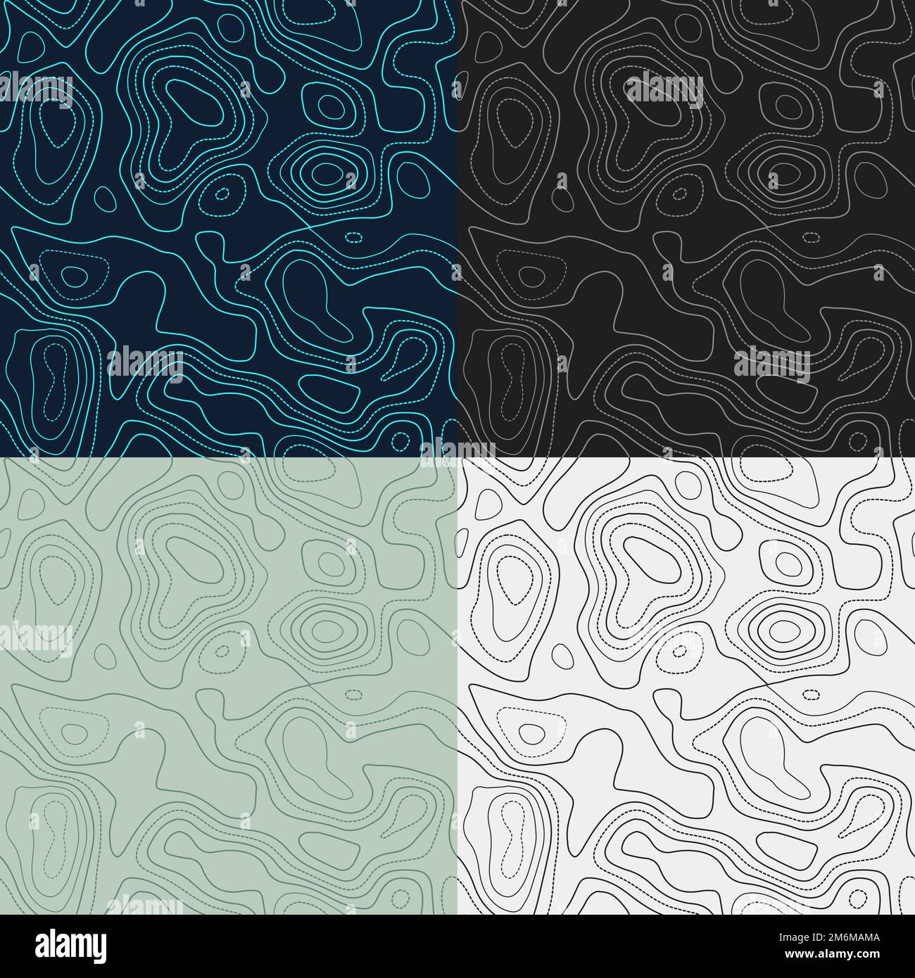 Topography patterns. Seamless elevation map tiles. Appealing isoline ...