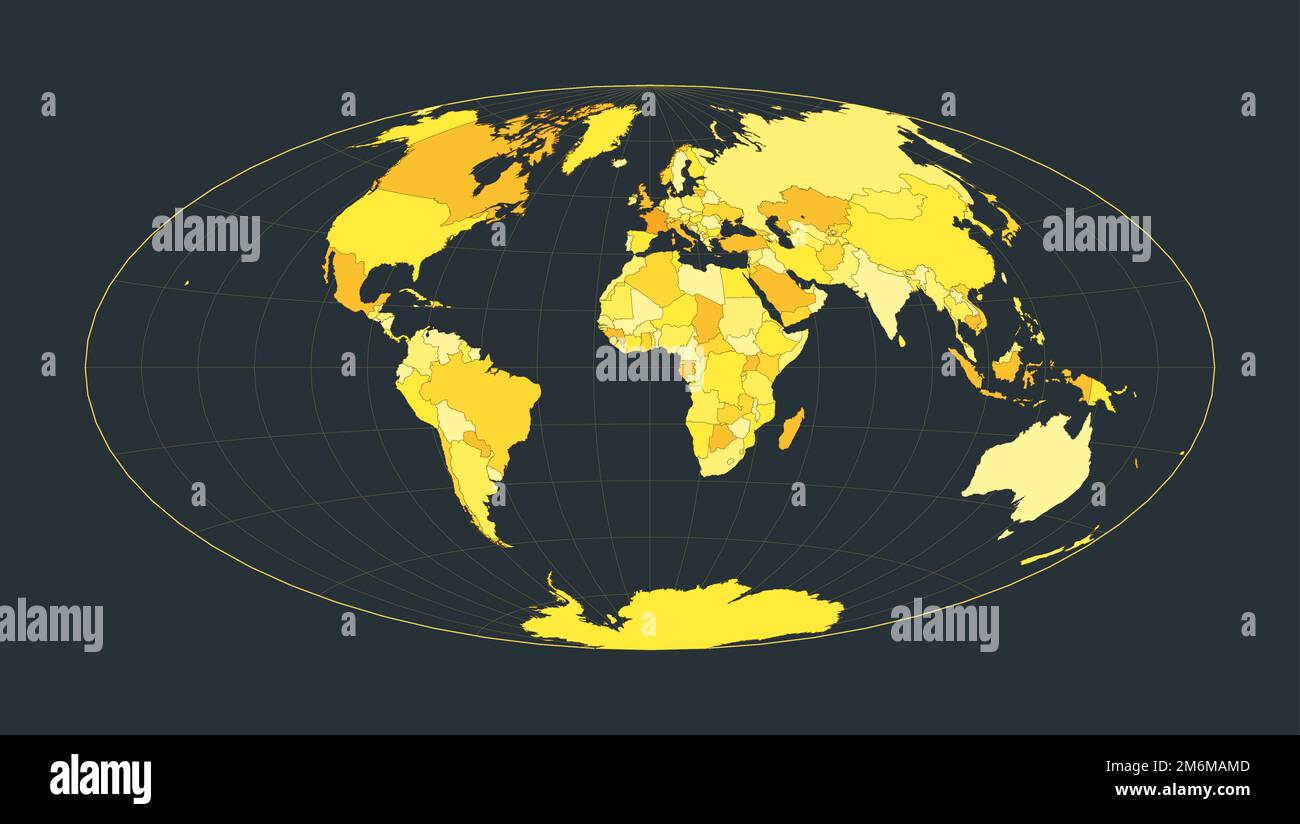 World Map Aitoff Projection Futuristic World Illustration For Your Infographic Bright Yellow
