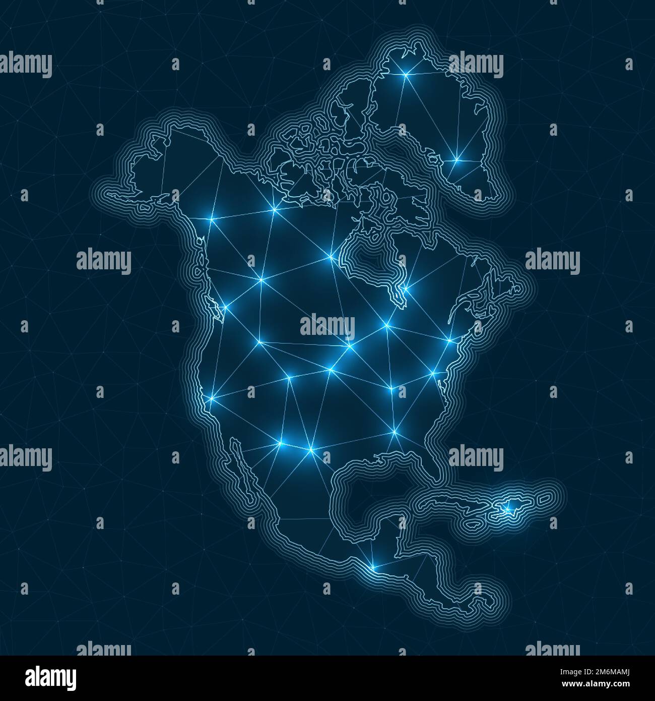 North America network map. Abstract geometric map of the continent ...